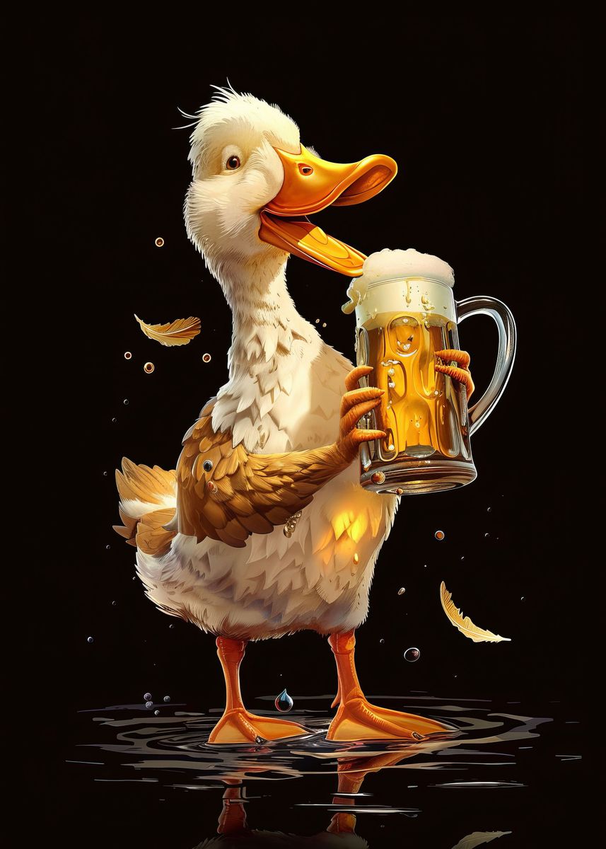 'Duck Beer' Poster, picture, metal print, paint by Hexor | Displate