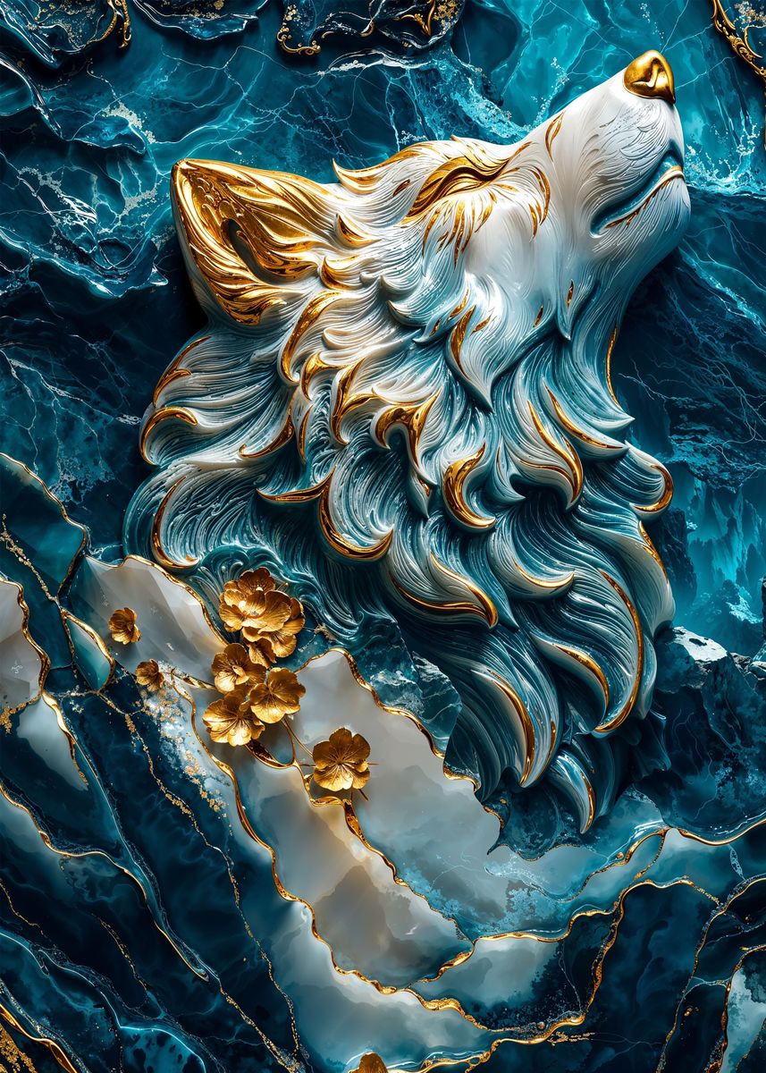 'Kintsugi Icy Wolf' Poster, picture, metal print, paint by ...