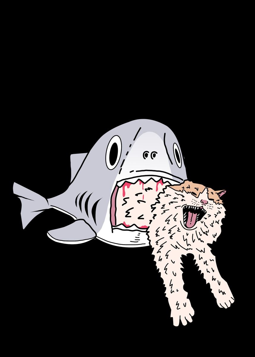 'shark eats cat ' Poster, picture, metal print, paint by ipart id ...