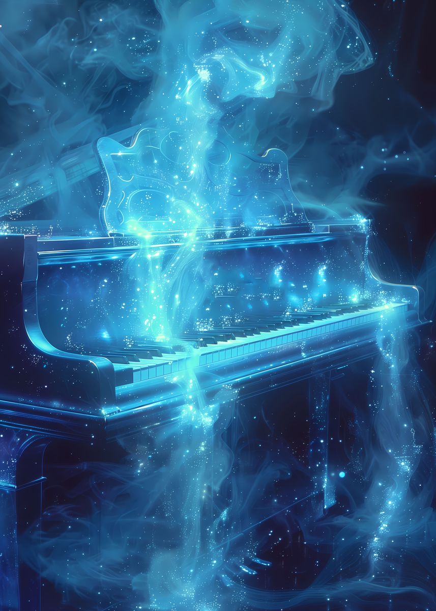 'Cosmic Blue Grand Piano' Poster, picture, metal print, paint by ...