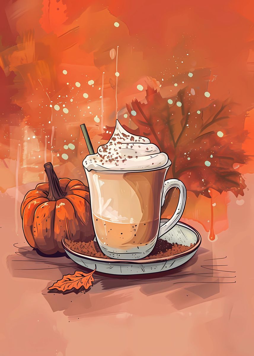 'Pumpkin Coffee Autumn Love' Poster, picture, metal print, paint by ...