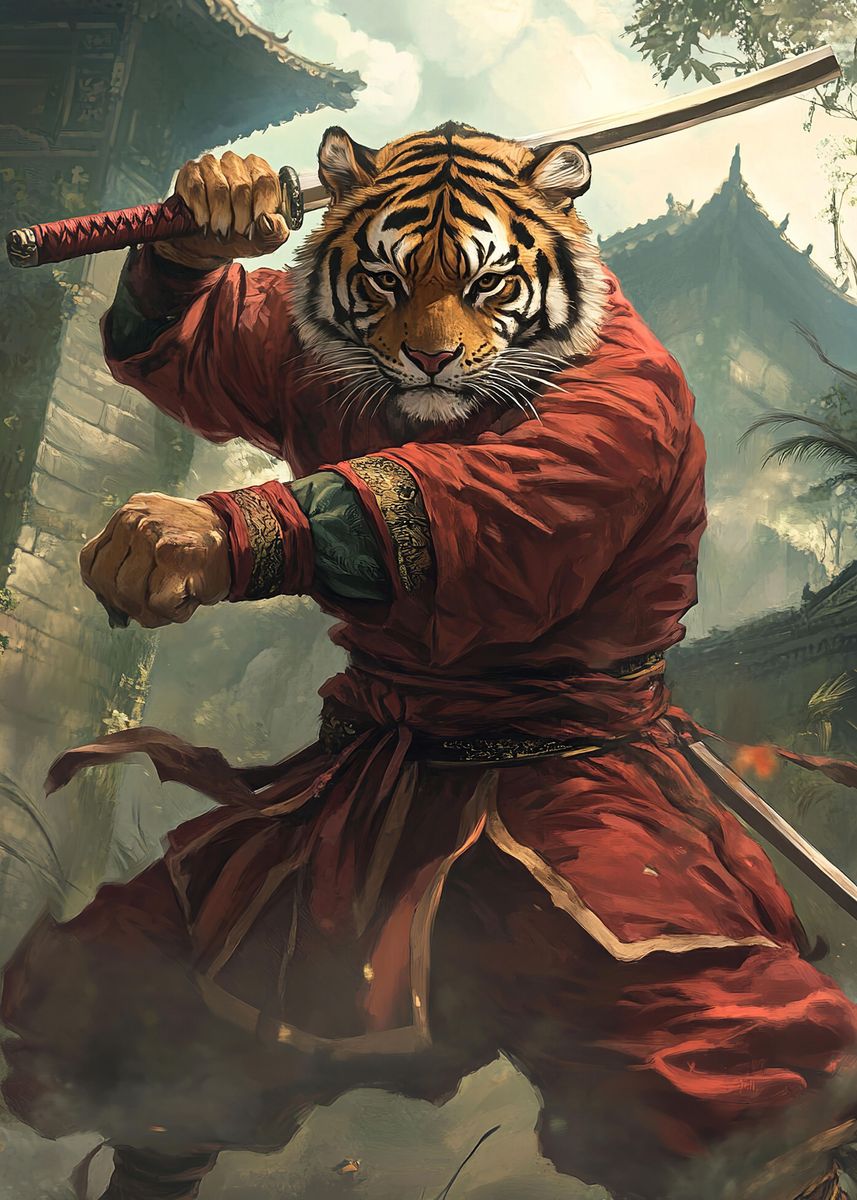 'Tiger Kung Fu Ninja Animal' Poster, picture, metal print, paint by ...