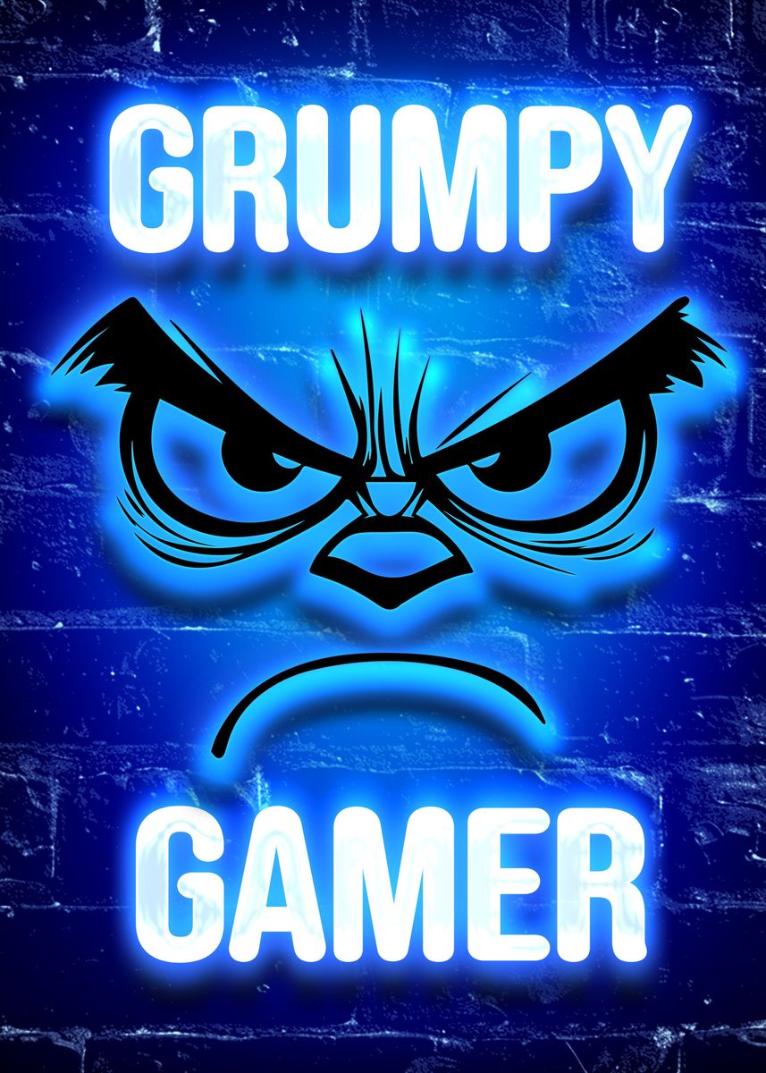 'Grumpy angry funny gamer' Poster, picture, metal print, paint by Kitty ...