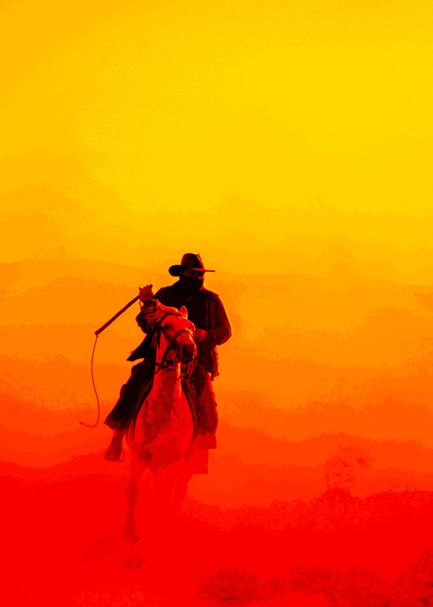 'Red sunset cowboy' Poster, picture, metal print, paint by Filip | Displate