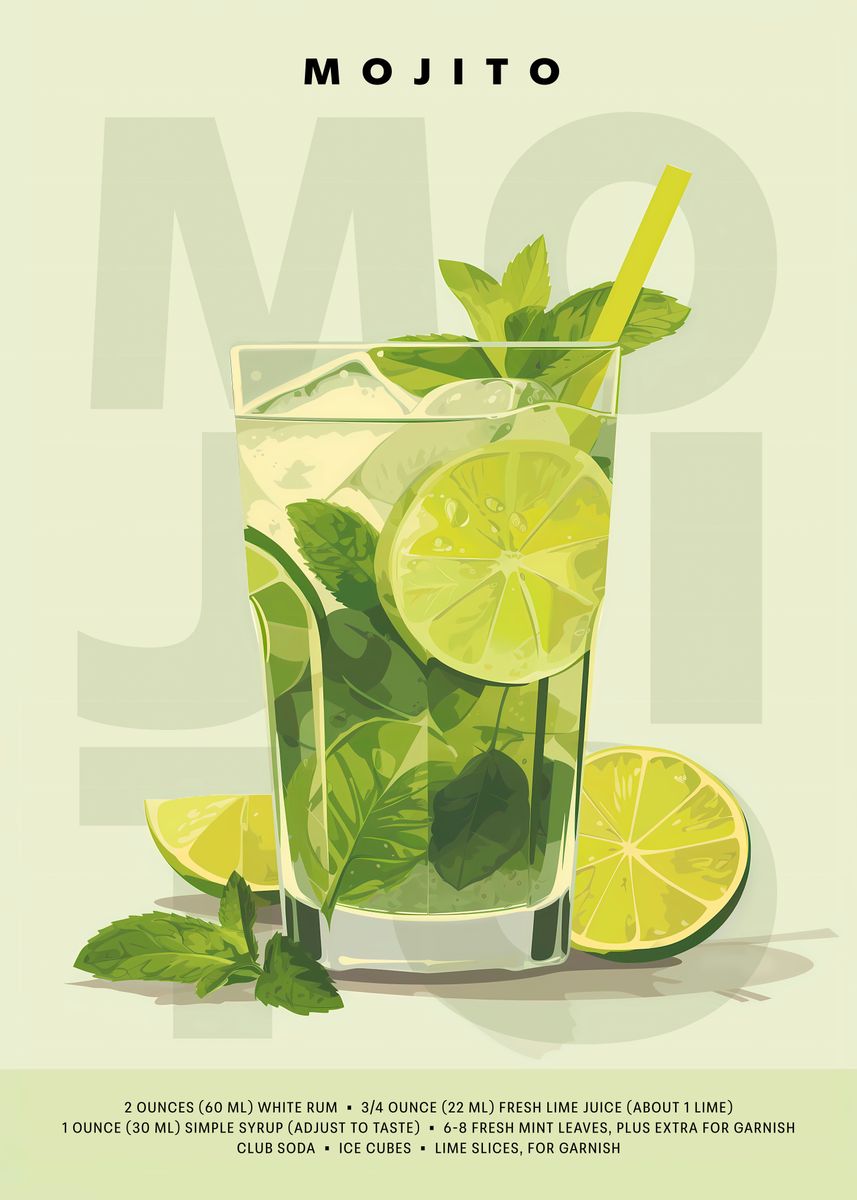 'the mojito cocktail' Poster, picture, metal print, paint by ...