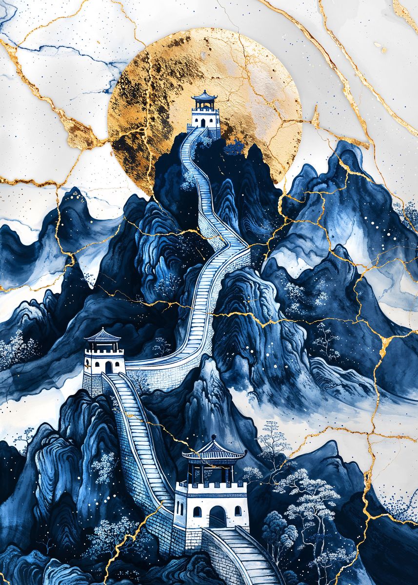 'Golden Moon Great Wall Art' Poster, picture, metal print, paint by ...