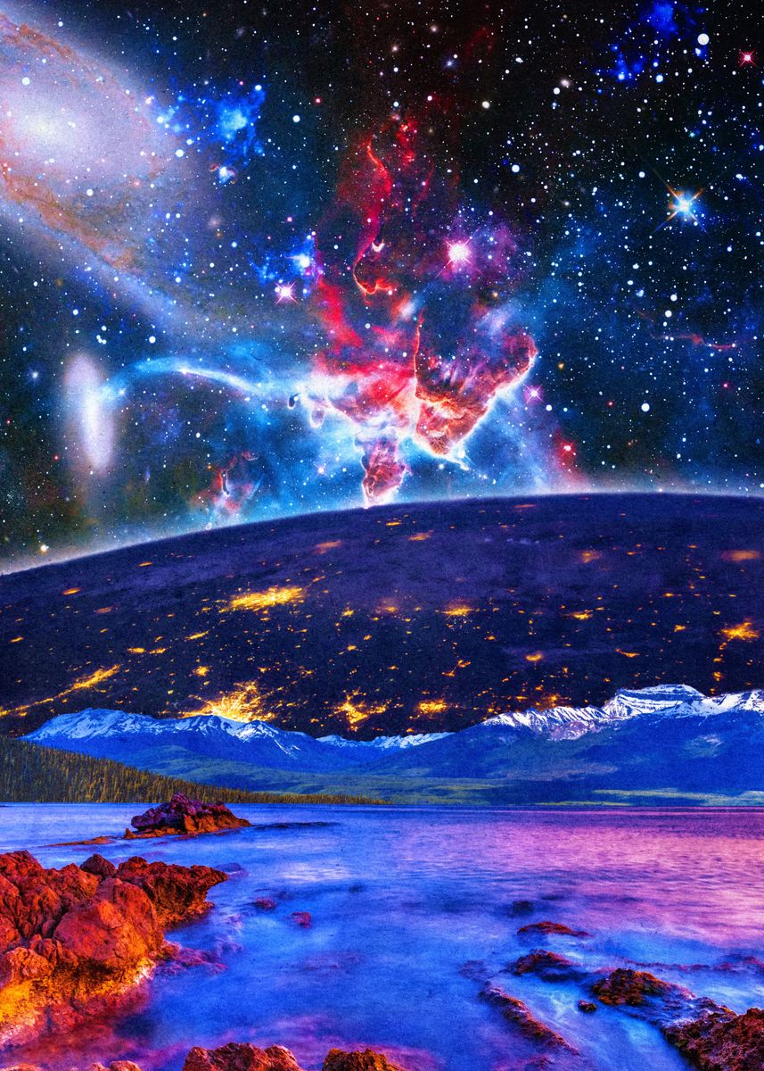 'Galactic Lake' Poster, picture, metal print, paint by Visions of Elvedon | Displate