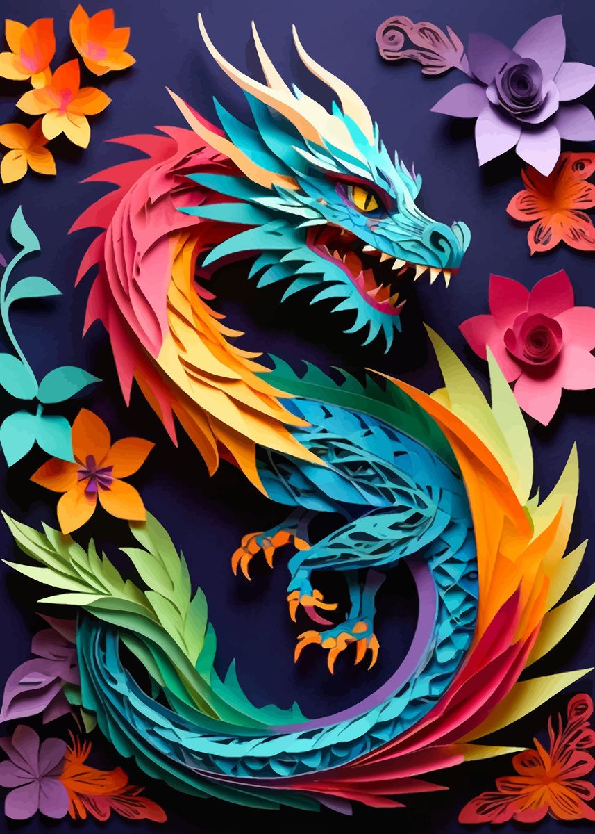 'Kirigami Dragon' Poster, picture, metal print, paint by Bangun ...