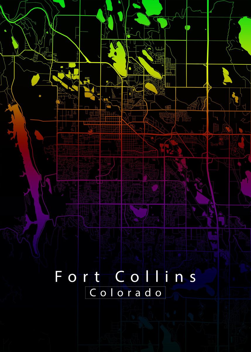 'Fort Collins Colorado Map' Poster, picture, metal print, paint by ...