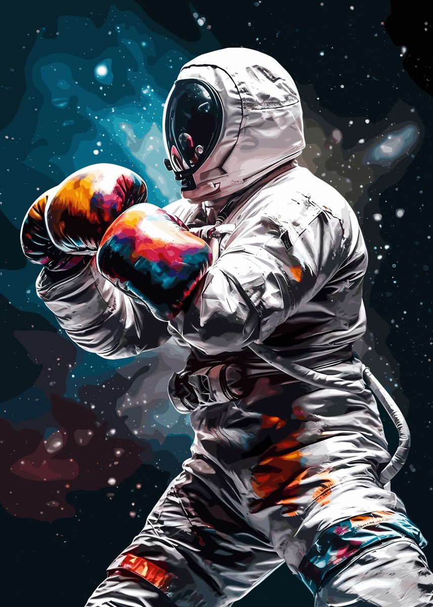 'Boxing Astronaut Space' Poster, picture, metal print, paint by ...