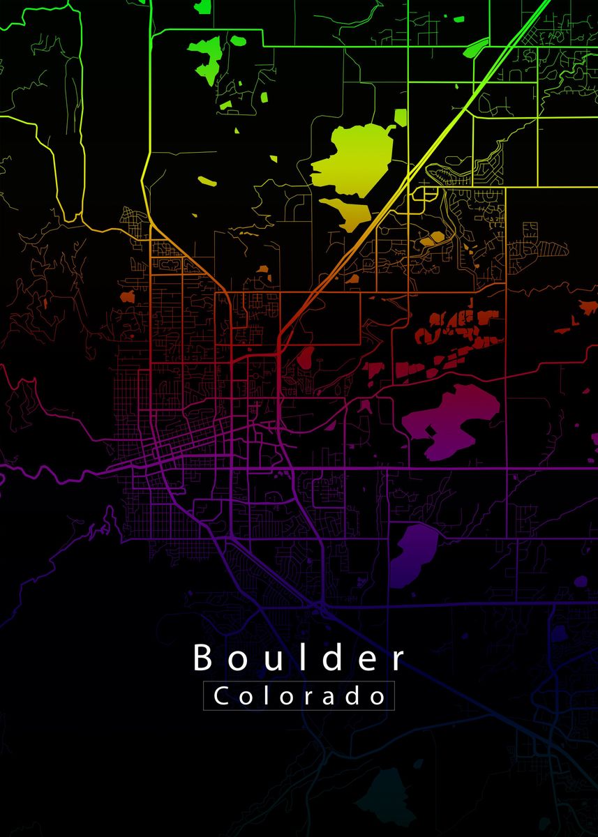 'Boulder Colorado City Map' Poster, picture, metal print, paint by ...