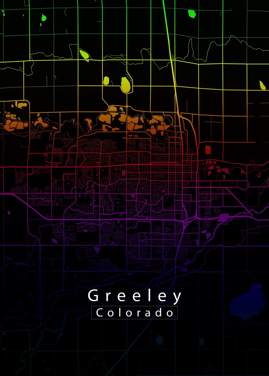 'Greeley Colorado City Map' Poster, picture, metal print, paint by ...