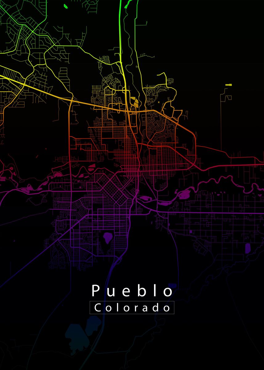 'Pueblo Colorado City Map' Poster, picture, metal print, paint by ...