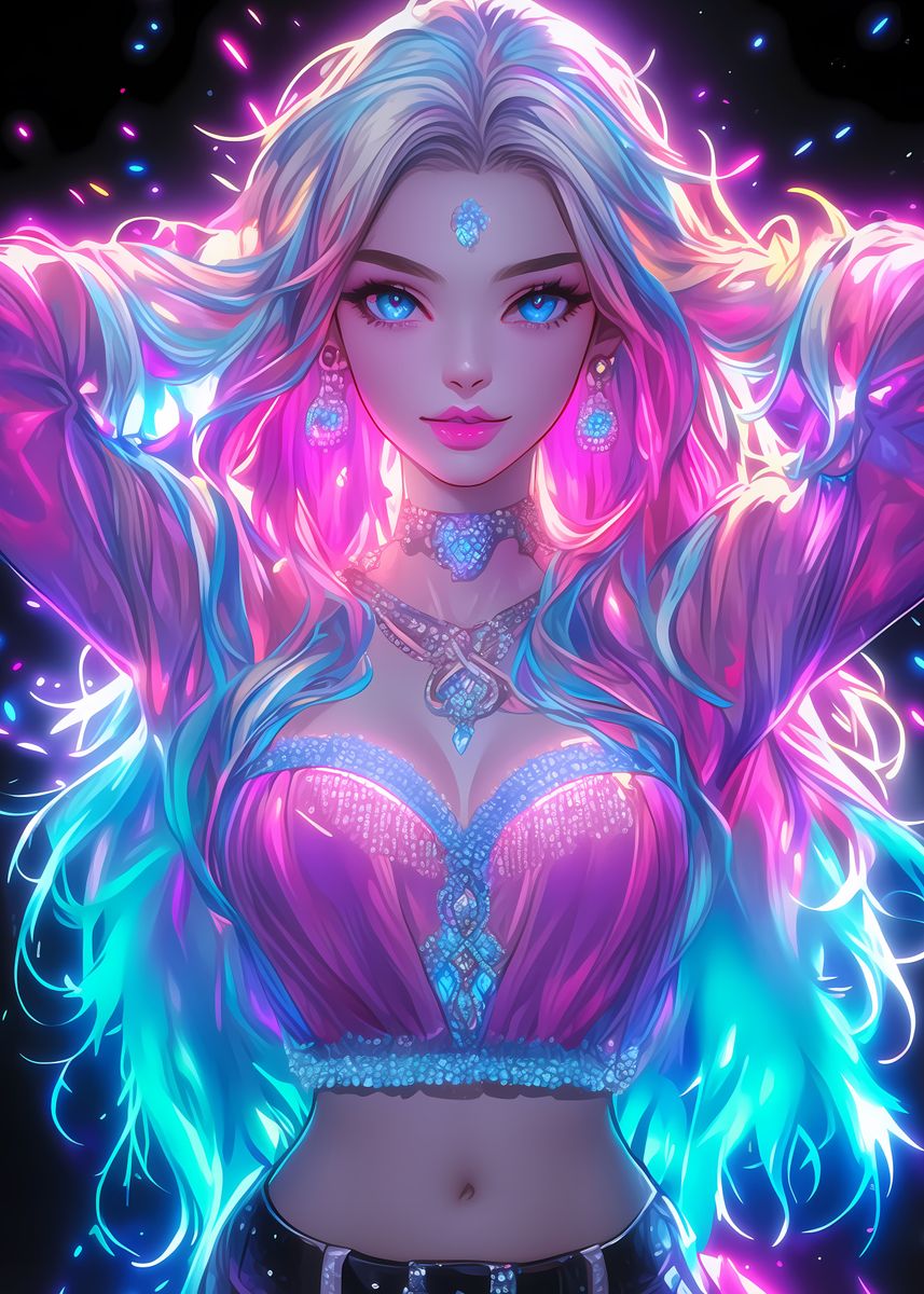 'Neon Glowing Diva' Poster, picture, metal print, paint by Melvina Poole | Displate