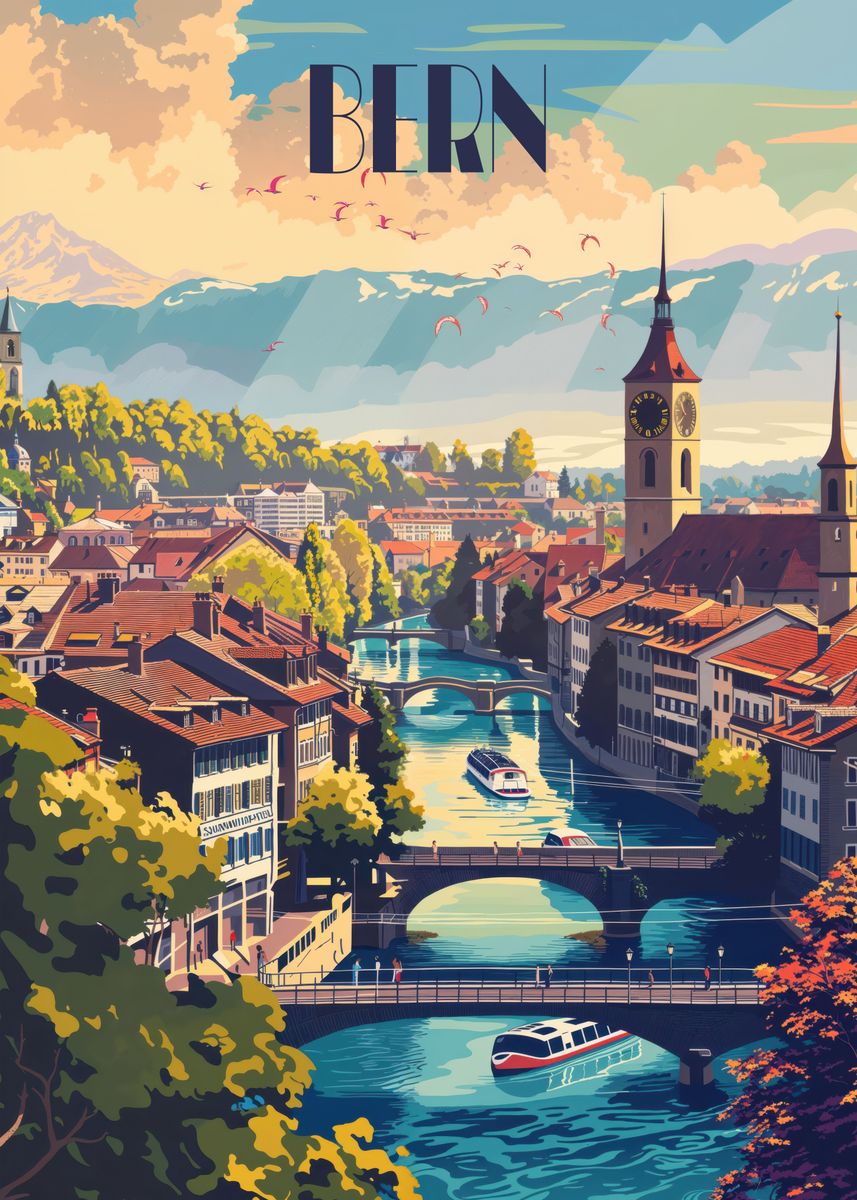 'Serene Bern Cityscape' Poster, picture, metal print, paint by Powerful ...