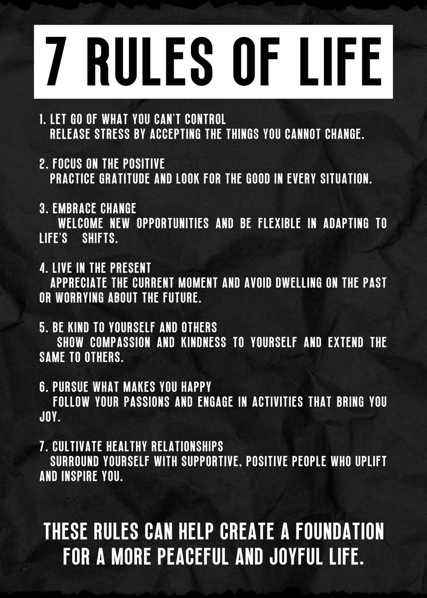 '7 rules of life' Poster, picture, metal print, paint by Nae | Displate