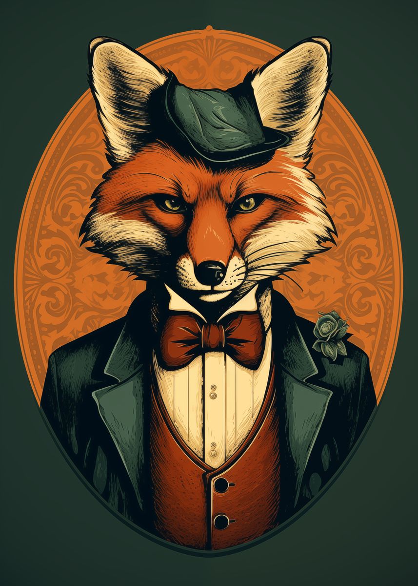 'Fox Gentleman Animal Art' Poster, picture, metal print, paint by Roman ...