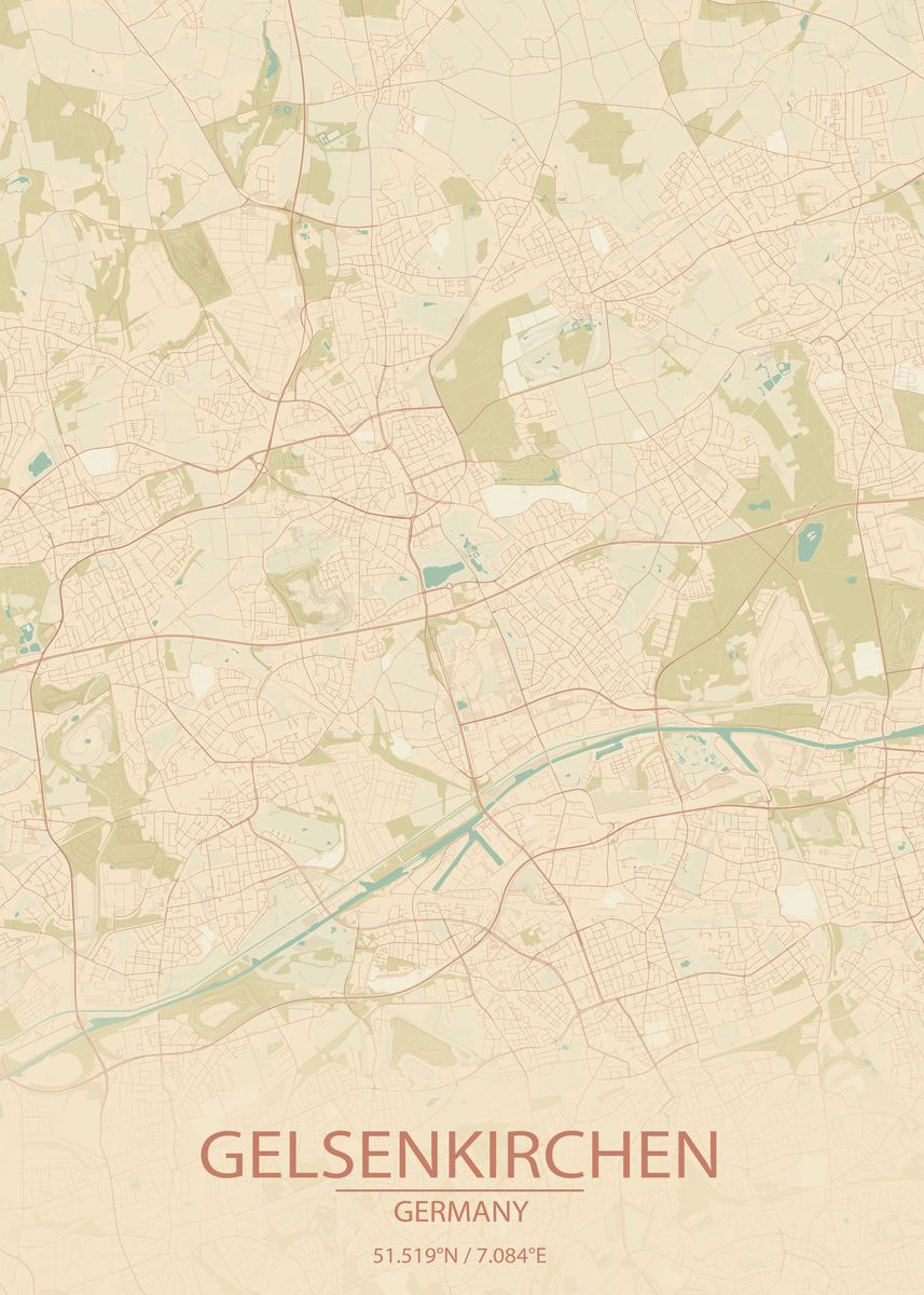 'Gelsenkirchen Germany Map' Poster, picture, metal print, paint by Wall ...