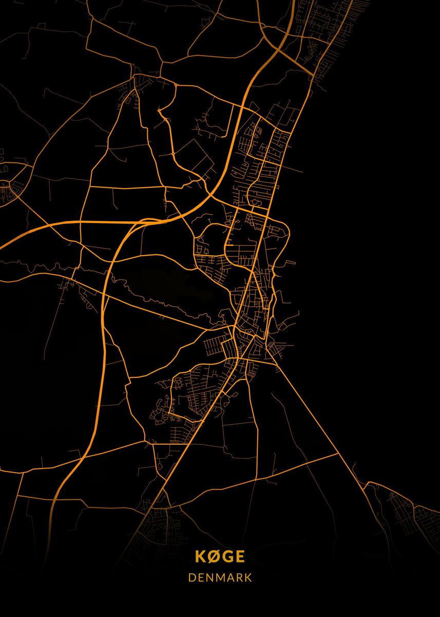 'Koge City Map Gold' Poster, picture, metal print, paint by Trulaf Design | Displate