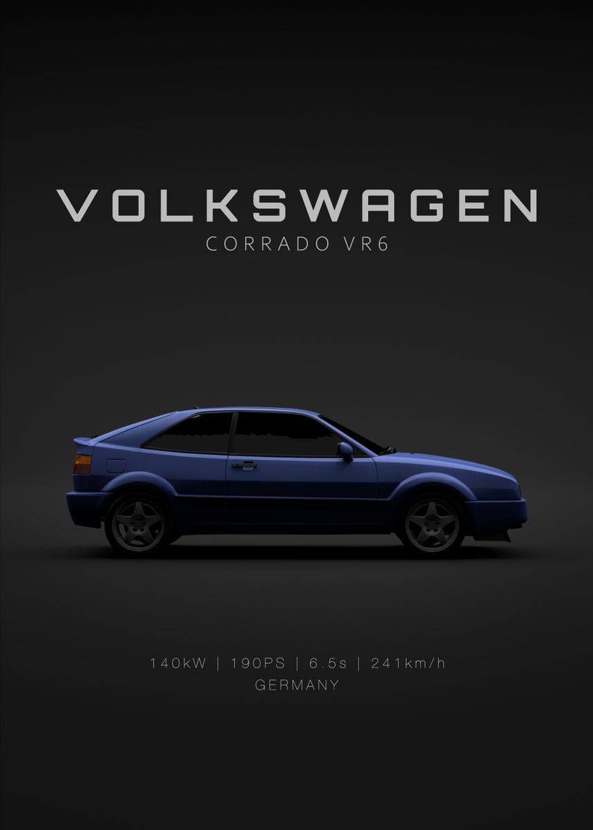 'VW Corrado VR6 Blue Specs' Poster, picture, metal print, paint by 21 ...