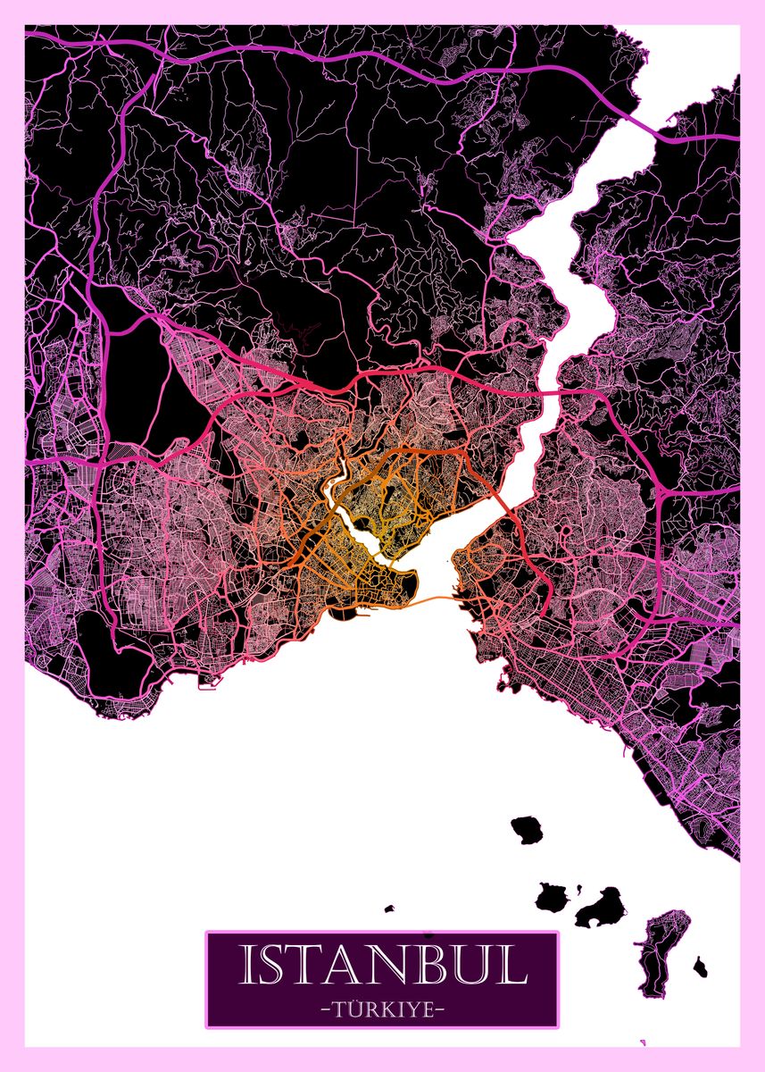 'Istanbul Trkiye Road Map' Poster, picture, metal print, paint by ...
