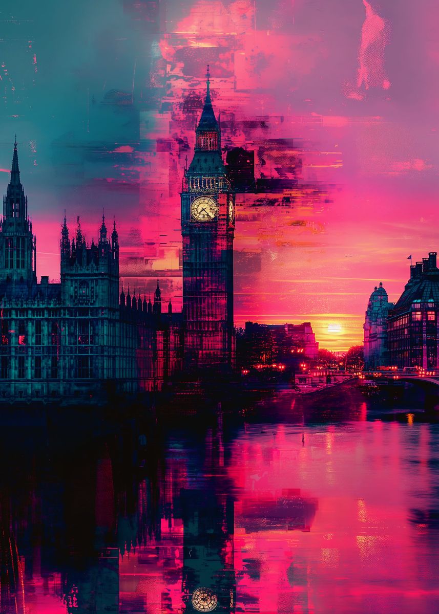 'Big Ben Neon Glow' Poster, picture, metal print, paint by Valqira ...
