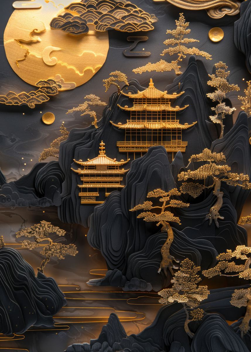 '3D Relief Japanese Scenery' Poster, picture, metal print, paint by ...