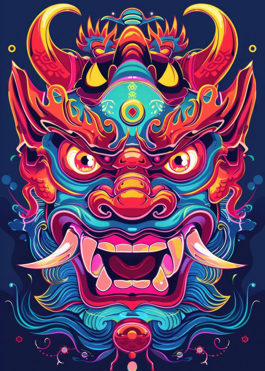 'Neon Japanese Oni Yokai' Poster, picture, metal print, paint by Gulden ...