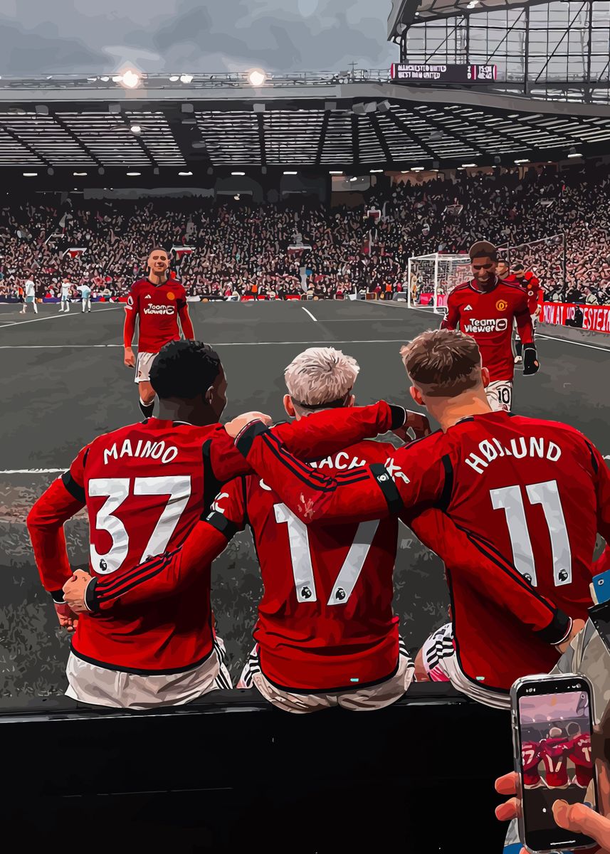 'Mainoo Garnacho Hojlund' Poster, picture, metal print, paint by Gaming ...