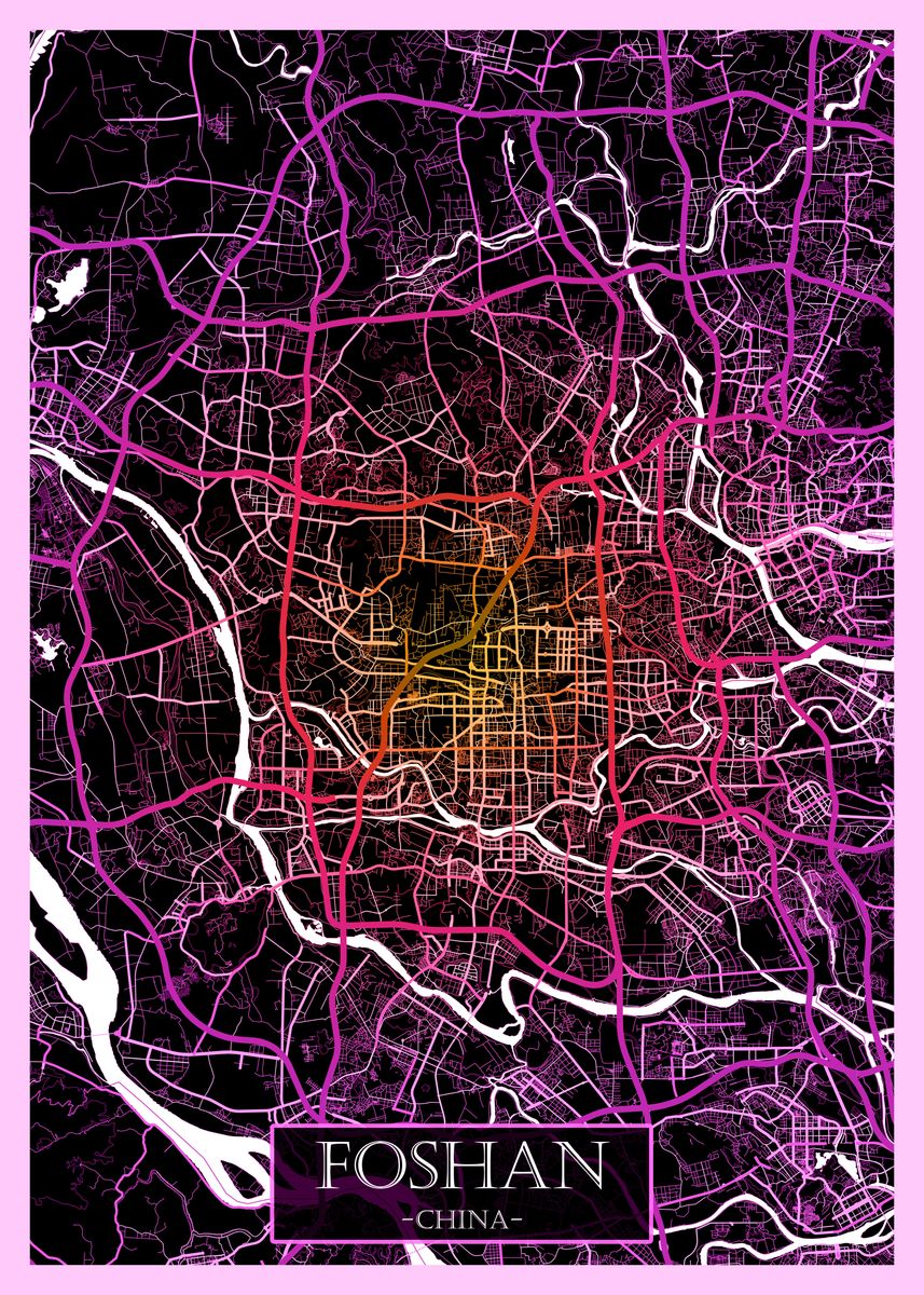 'Foshan China Road Map' Poster, picture, metal print, paint by Towseef ...