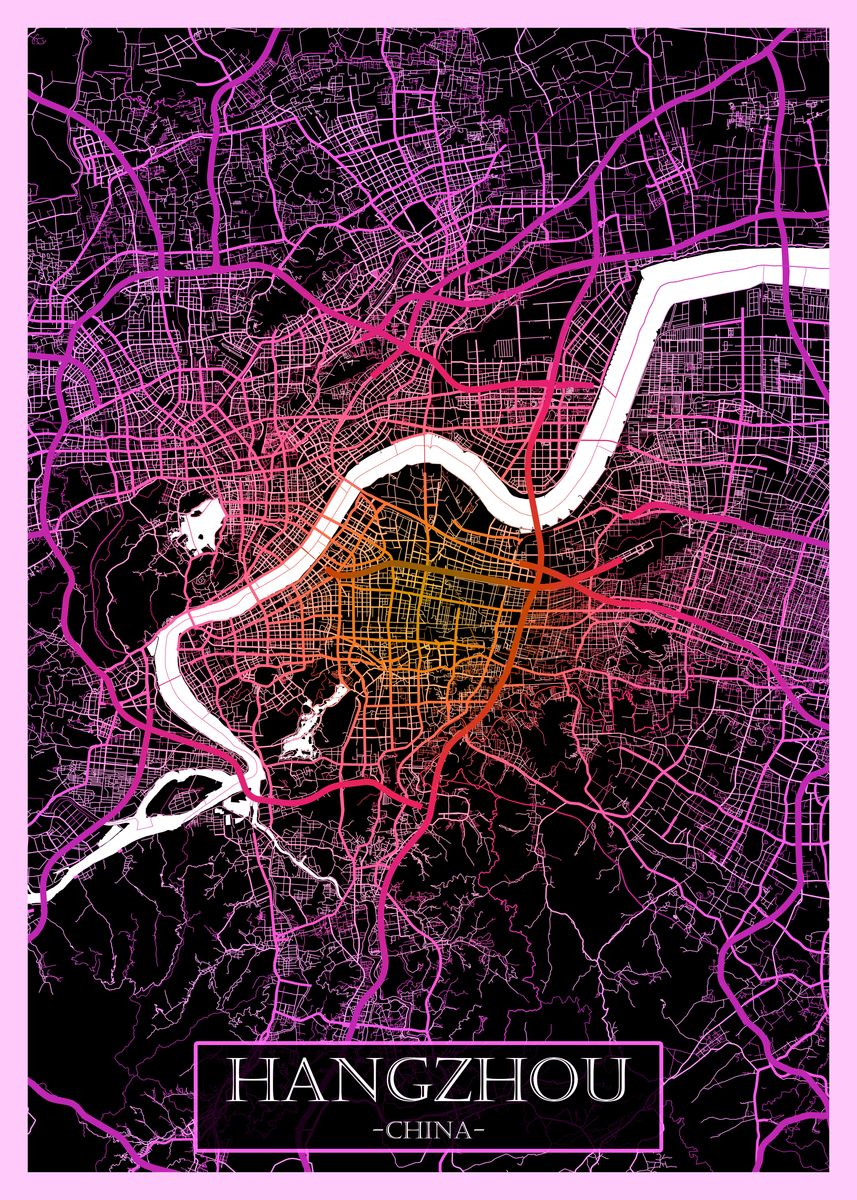 'Hangzhou China Road Map' Poster, picture, metal print, paint by ...