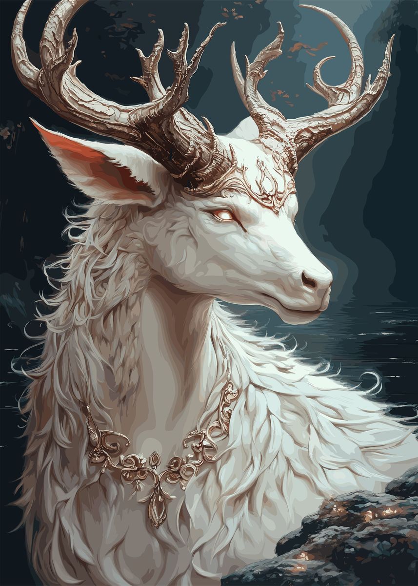 'Mythic White Deer' Poster, picture, metal print, paint by Gomes ...