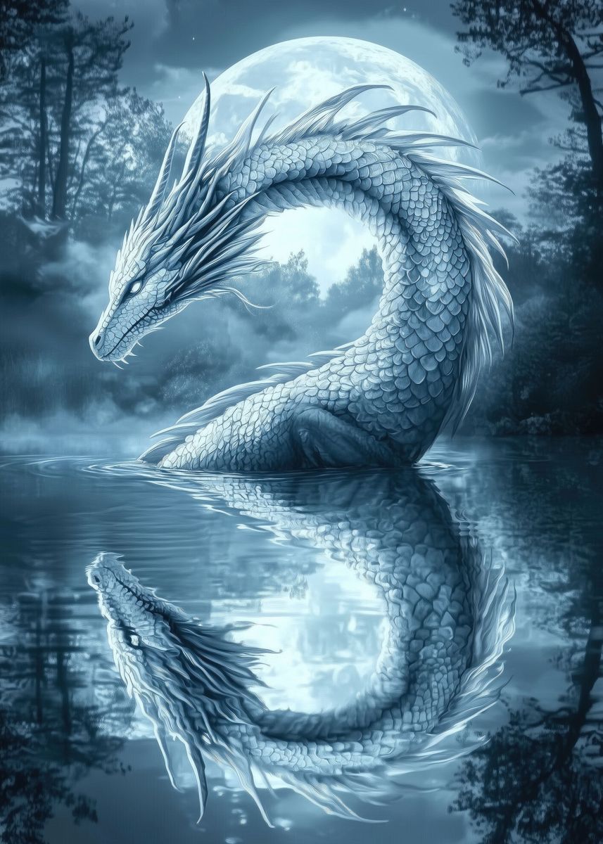 'Magical Silver Dragon' Poster, picture, metal print, paint by ...