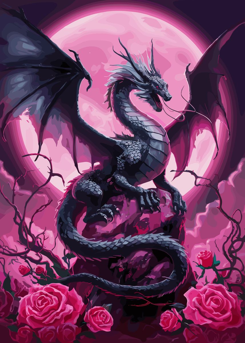 'Dragon Roses' Poster, picture, metal print, paint by Vicky Hanggara ...