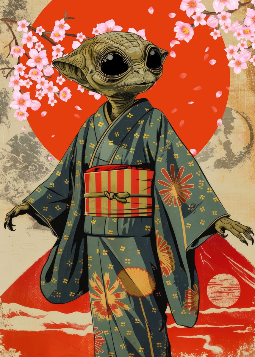 'Woodblock Alien in Kimono' Poster, picture, metal print, paint by ...