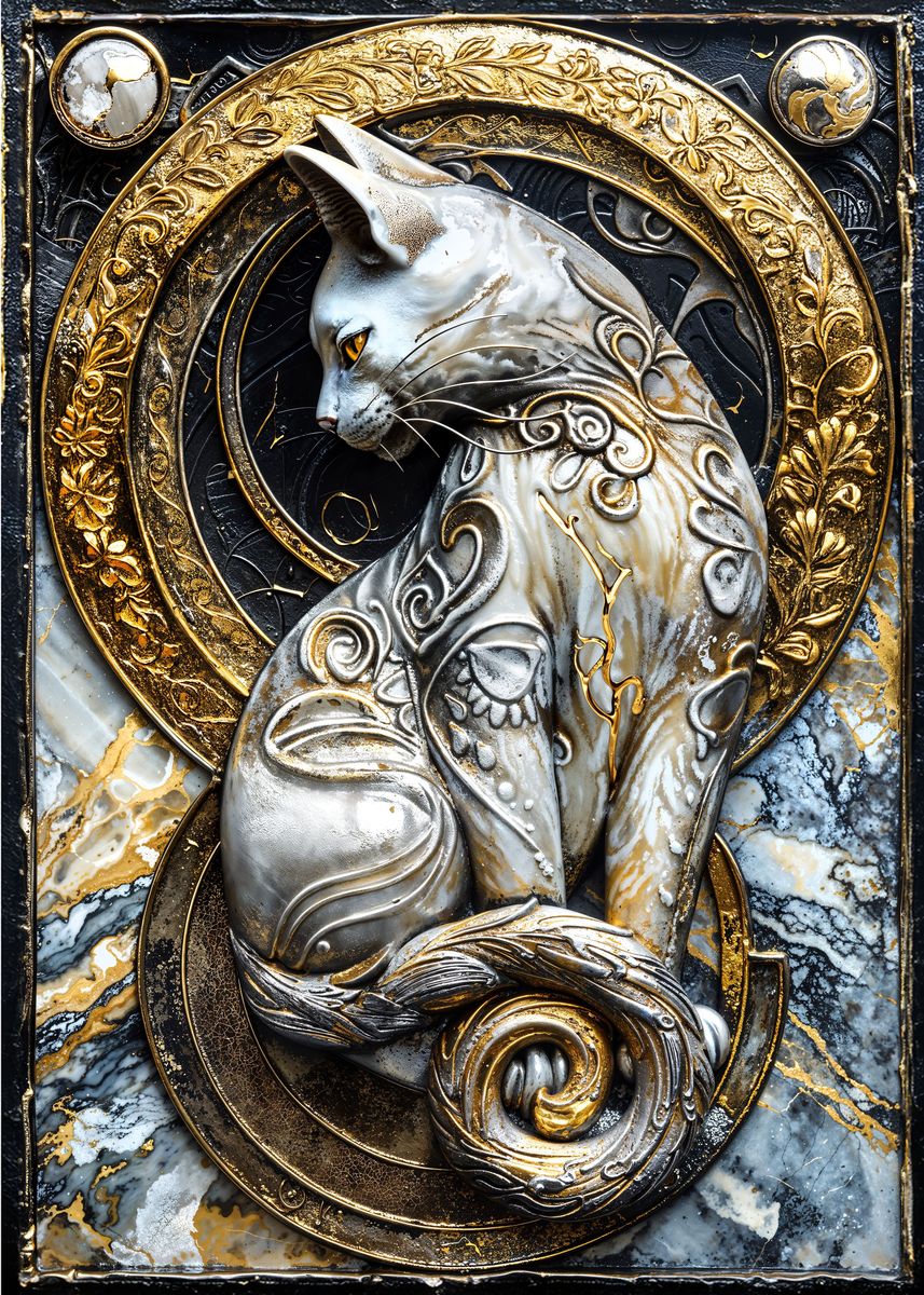 'Regal Kintsugi Cat Art' Poster, picture, metal print, paint by ...