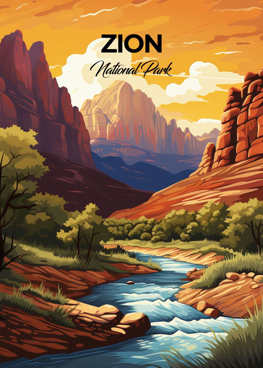 'Zion National Park' Poster, picture, metal print, paint by Conceptual ...