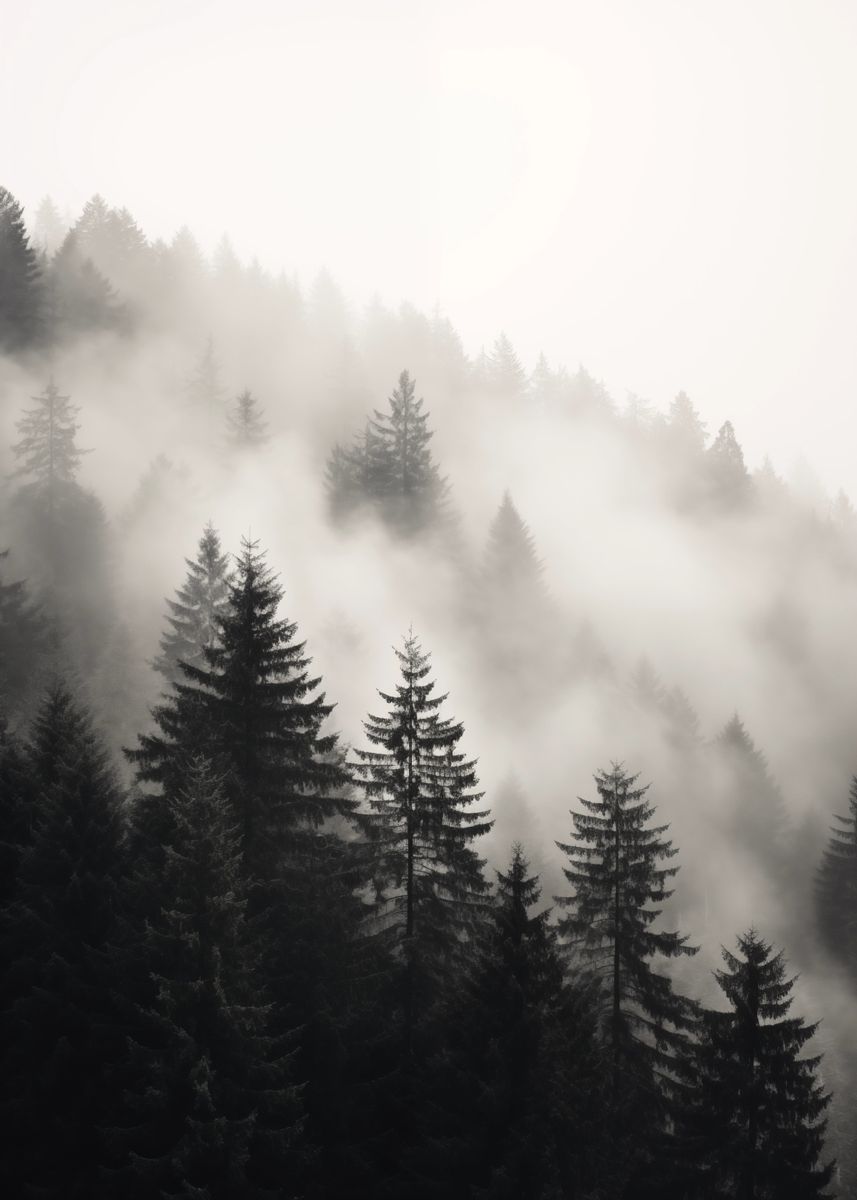 'Mountain Forest Mist' Poster, picture, metal print, paint by ...