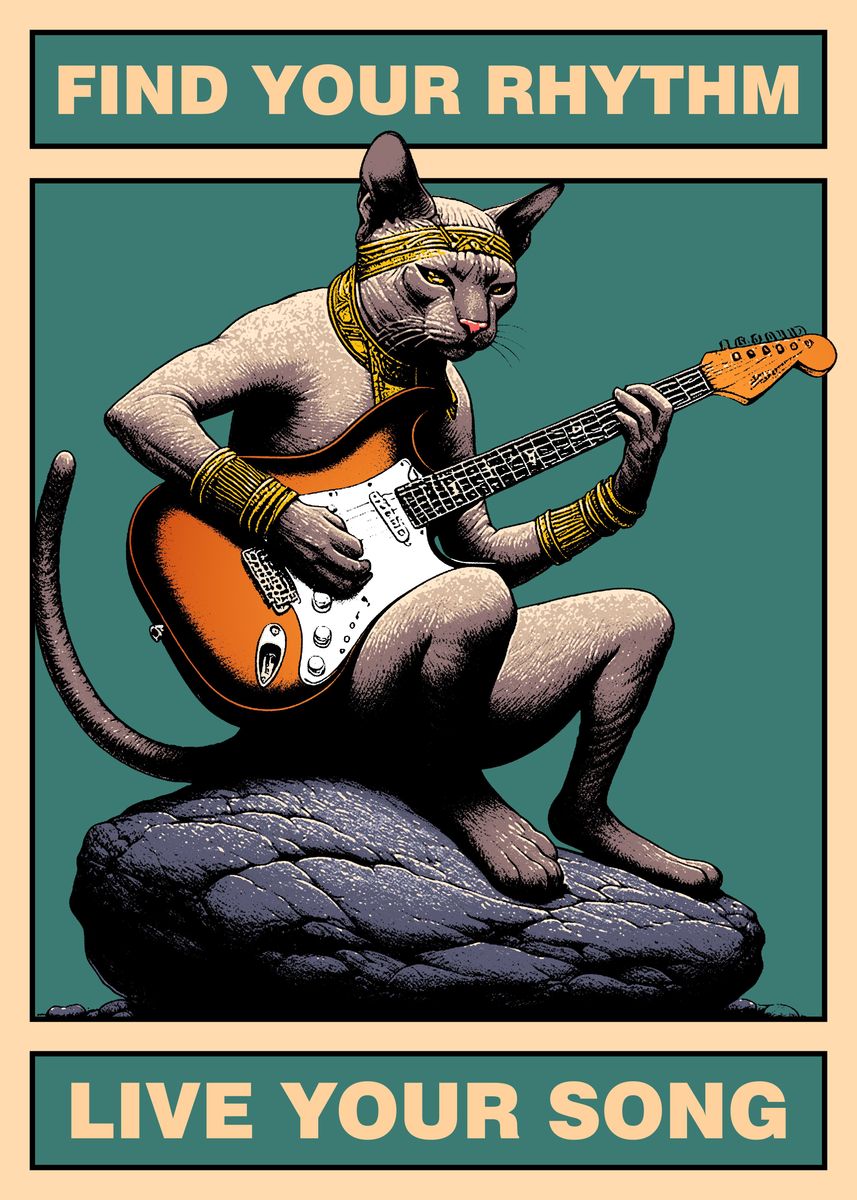 'Music cat' Poster, picture, metal print, paint by Vyke | Displate
