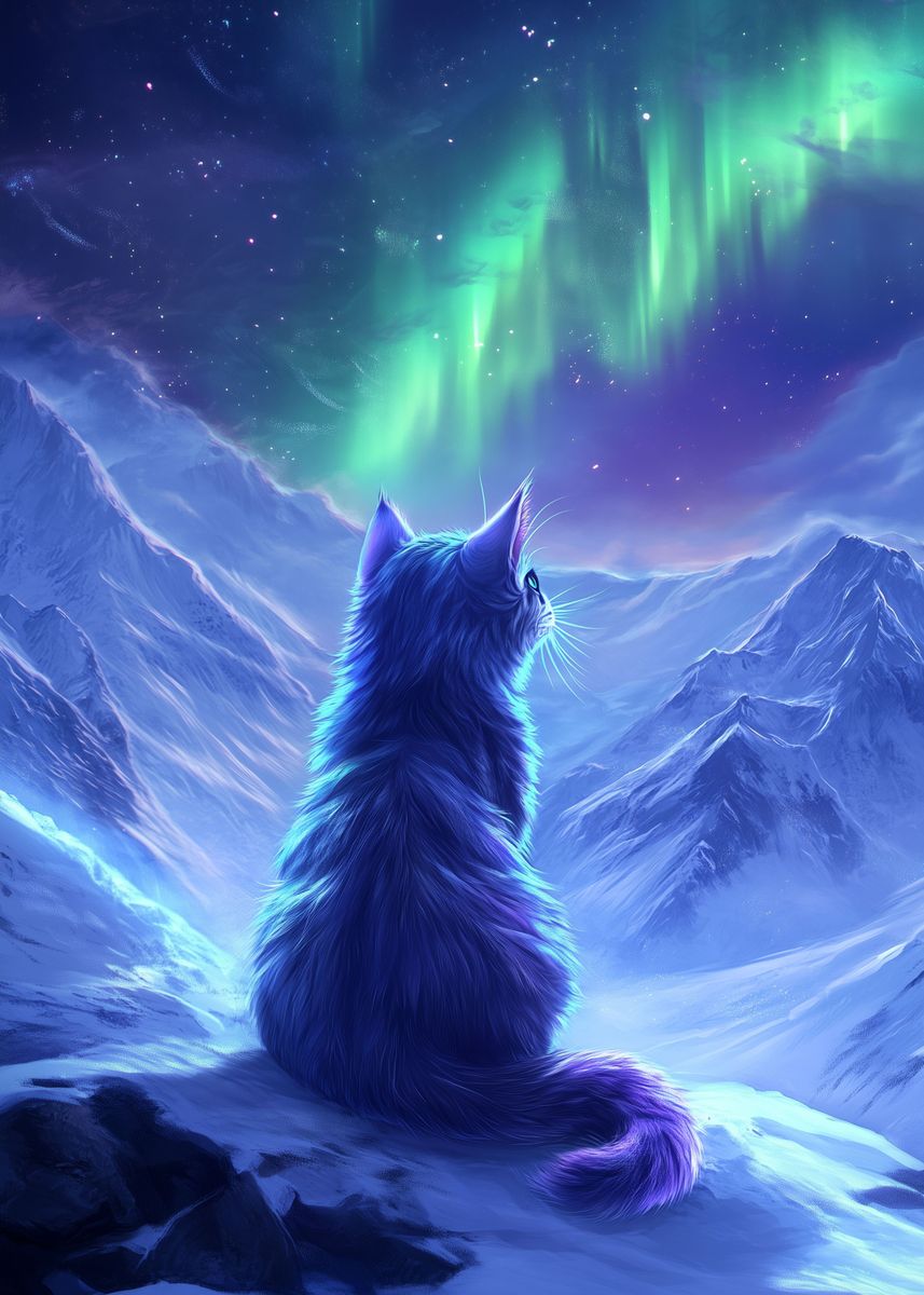 'Northern Lights Cat aurora' Poster, picture, metal print, paint by ...