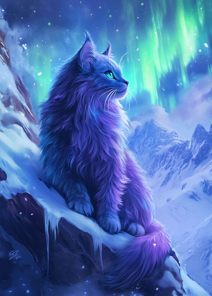 'Northern Lights Cat' Poster, picture, metal print, paint by Mari ...