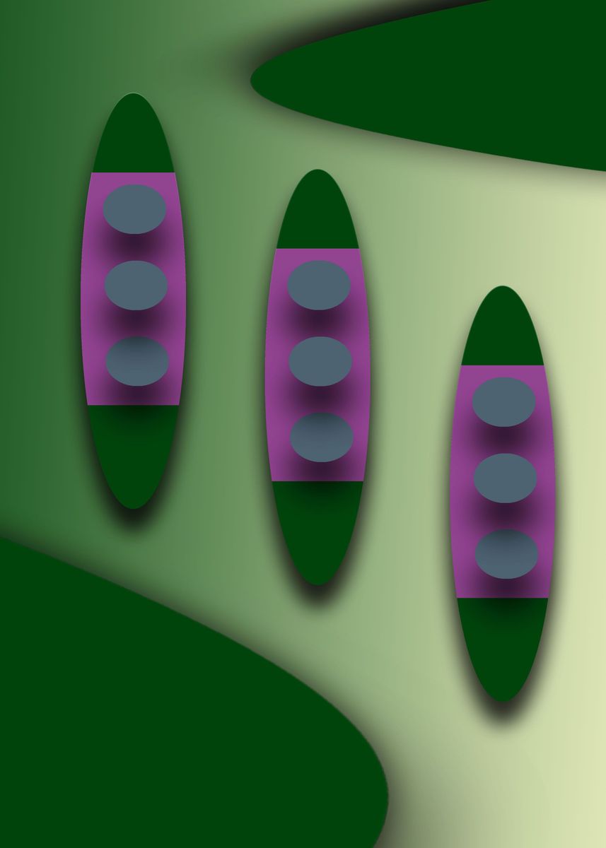 'Three Green Ovals Shapes' Poster, picture, metal print, paint by ...