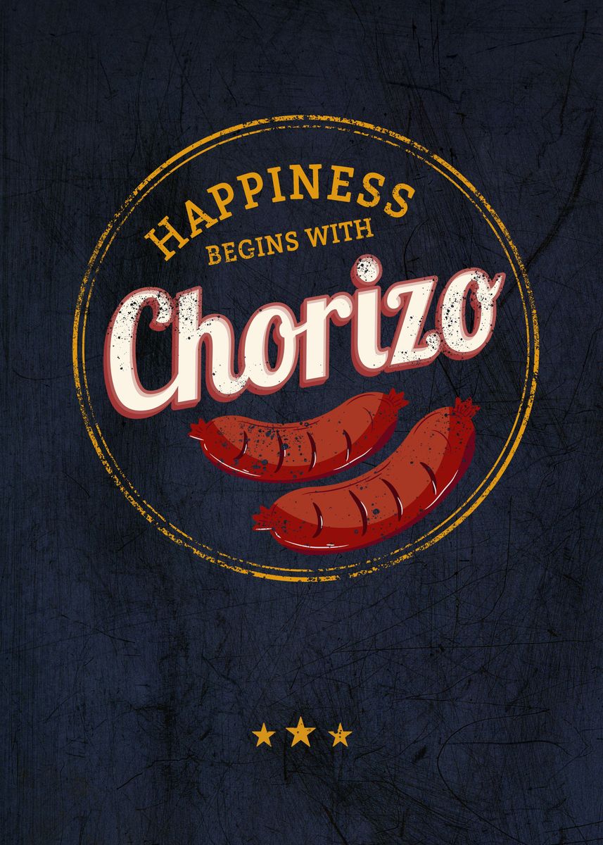 'Chorizo Retro BBQ Sausage' Poster, picture, metal print, paint by Nils ...