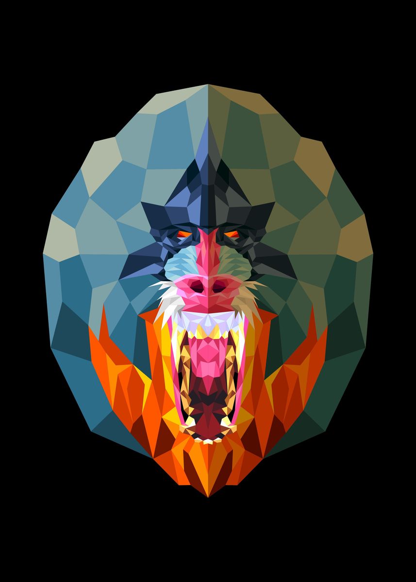 'Vector Baboon' Poster, picture, metal print, paint by iandrewtv | Displate