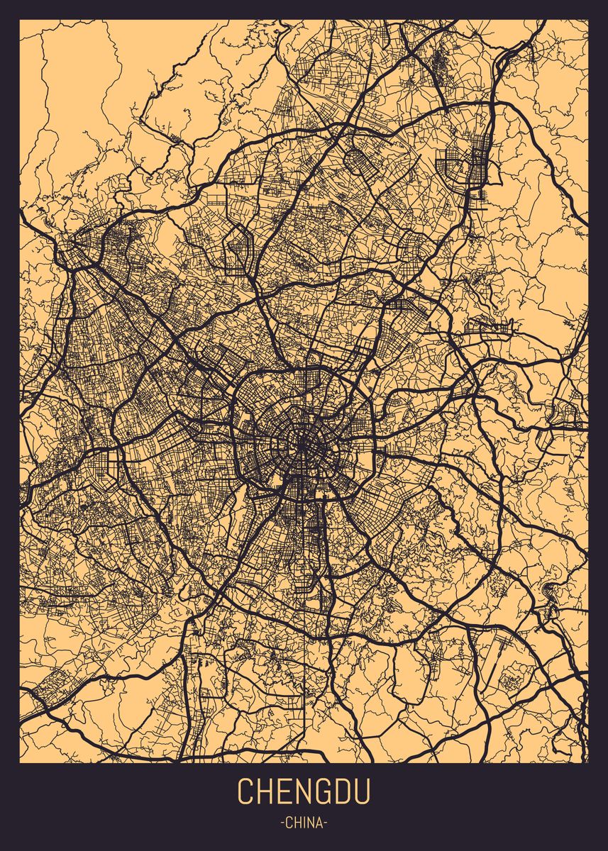 'Chengdu China Street Map' Poster, picture, metal print, paint by ...