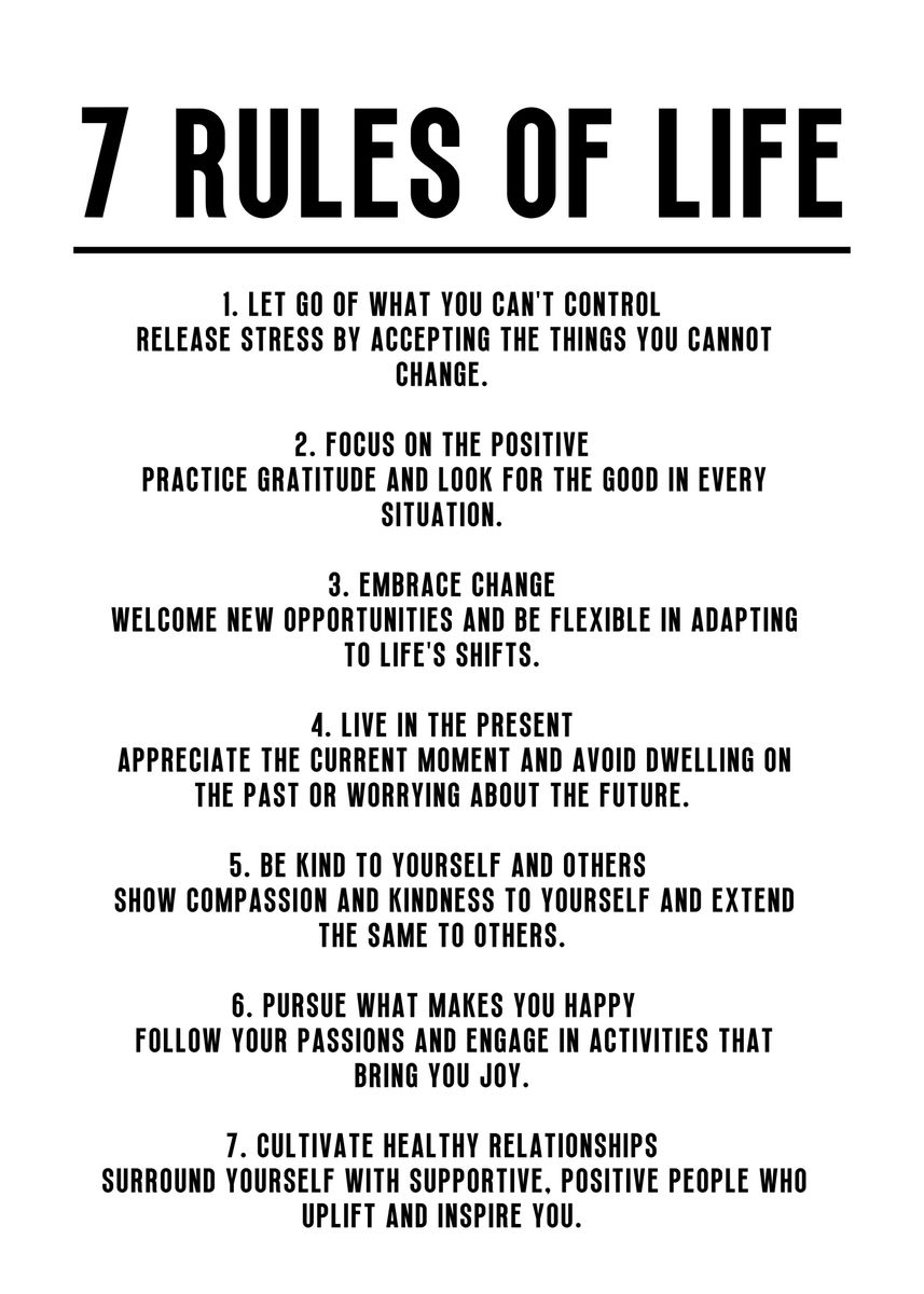 '7 rules of life' Poster, picture, metal print, paint by Nae | Displate