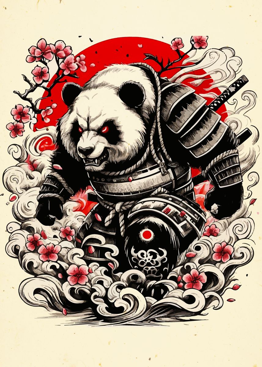 'panda japanese landscape ' Poster, picture, metal print, paint by ...