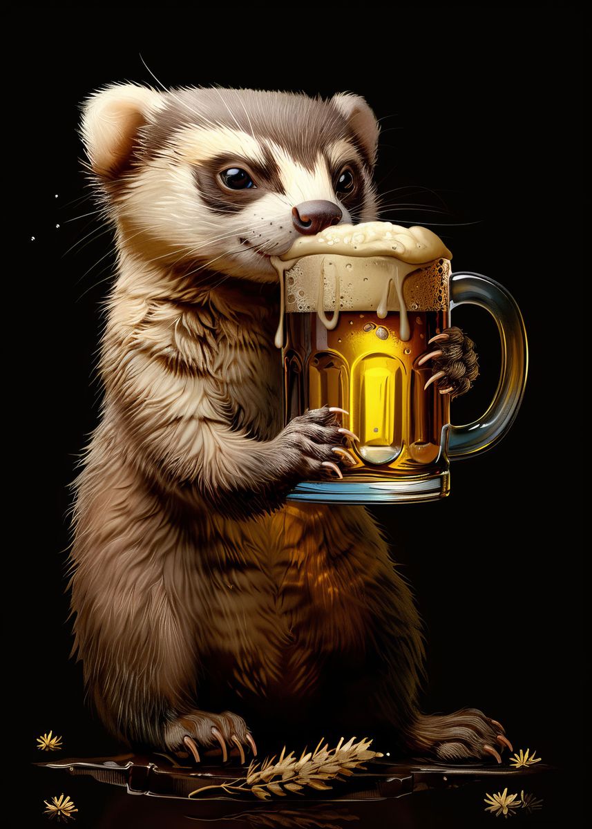 'Ferret Beer' Poster, picture, metal print, paint by Hexor | Displate