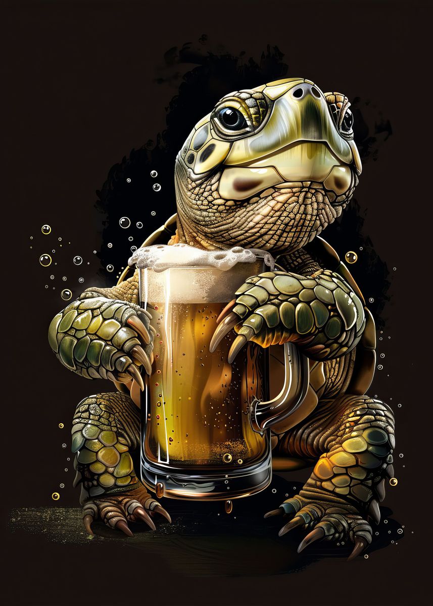 'Turtle Beer' Poster, picture, metal print, paint by Henning Seiffert ...