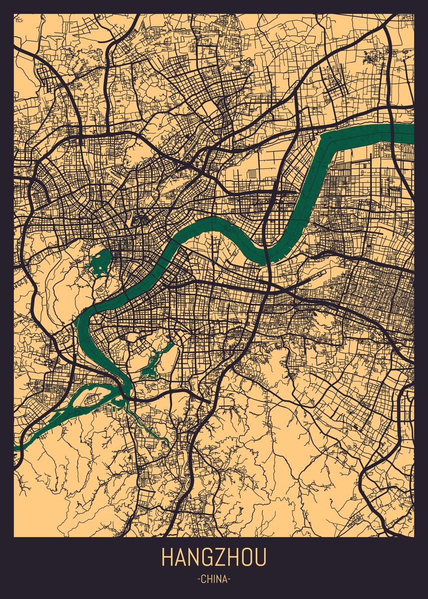 'Hangzhou China Street Map' Poster, picture, metal print, paint by ...